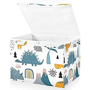 SUABO Dinosaur Cartoon Funny Dinosaur Storage Bin with Lid Large Oxford Cloth Storage Boxes Foldable Home Cube Baskets Closet Organizers for Nursery Bedroom Office