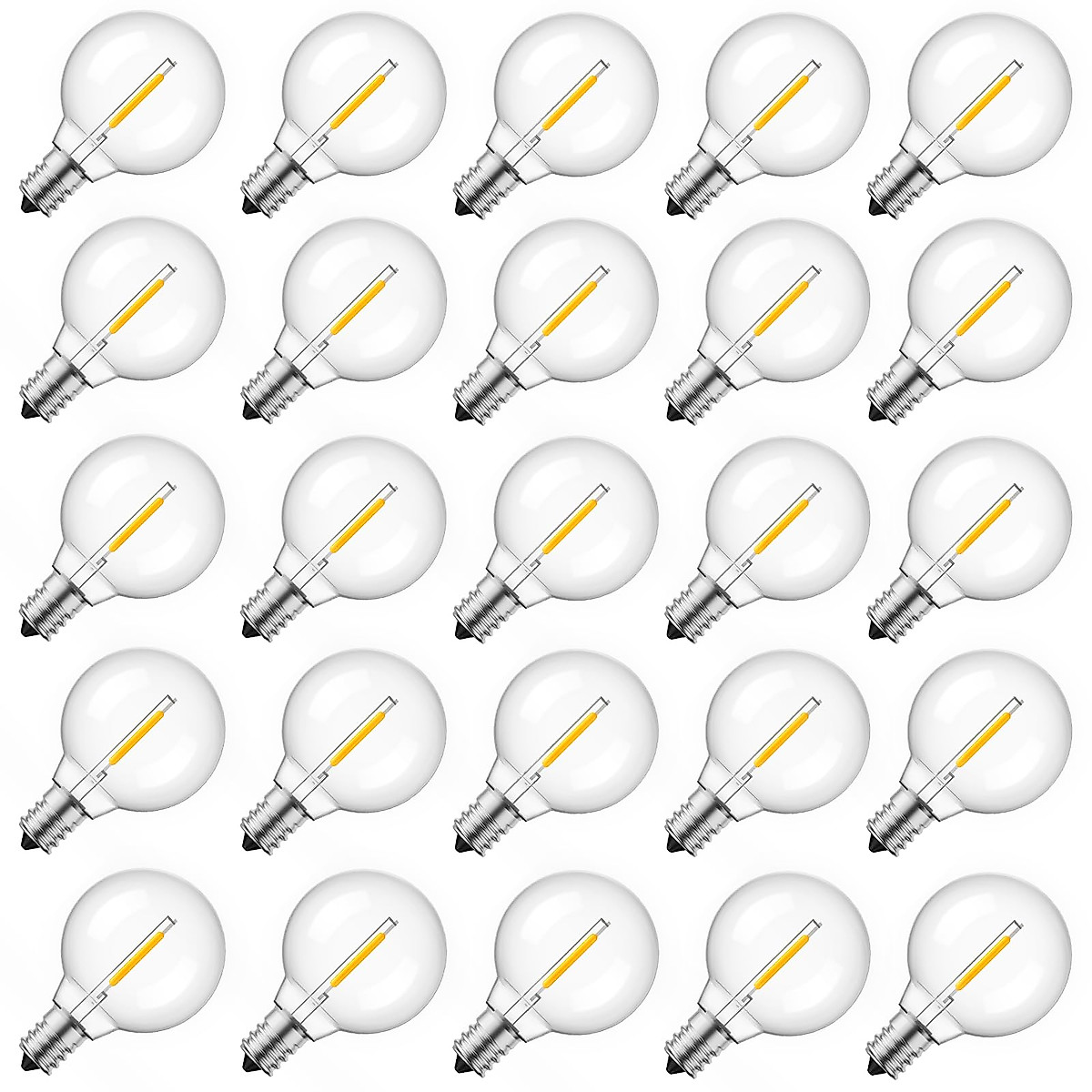 G40 Led Replacement Light Bulbs 1W Shatterproof Globe Bulb fits E12 Candelabra Screw Base, 1.5 Inch Dimmable Light Bulbs for Indoor Outdoor String Lights, Patio Cafe Decor, Warm White, 25 Pack
