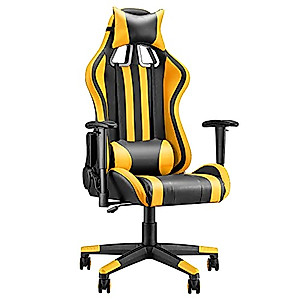 Soontrans Rocking Gaming Chair,PC Computer Chair,Home Office Chair,Racing Chair with Adjustable Recliner and Armrest with Headrest Lumbar Pillow Support (Yellow)