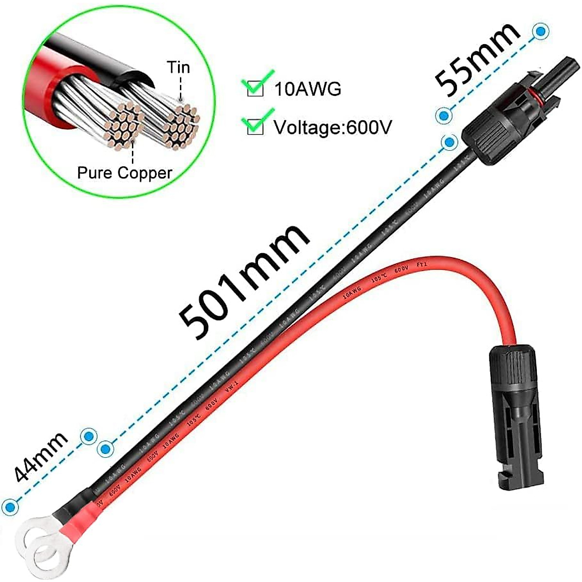 ZHOFONET Solar to O Ring Connecter,10AWG 60cm Solar Panel Adaptor Extension Cable,Solar Battery connectors for Solar Generator Inverter Battery Pack Charger