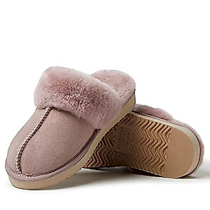 Dearfoams Womens Fireside Sydney Shearling Fur Indoor/Outdoor Scuff With Wide Widths Slipper, Dusty Pink, 9 US
