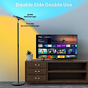 FTOYIN LED Floor Lamp, Smart RGB Bright Floor Lamp, Double Side Lighting LED Standing Lamp, Bright Lamps for Dark Rooms, LED Floor Lamps for Living Room, Bedroom, Office, Home, 24W 2600 Lumens