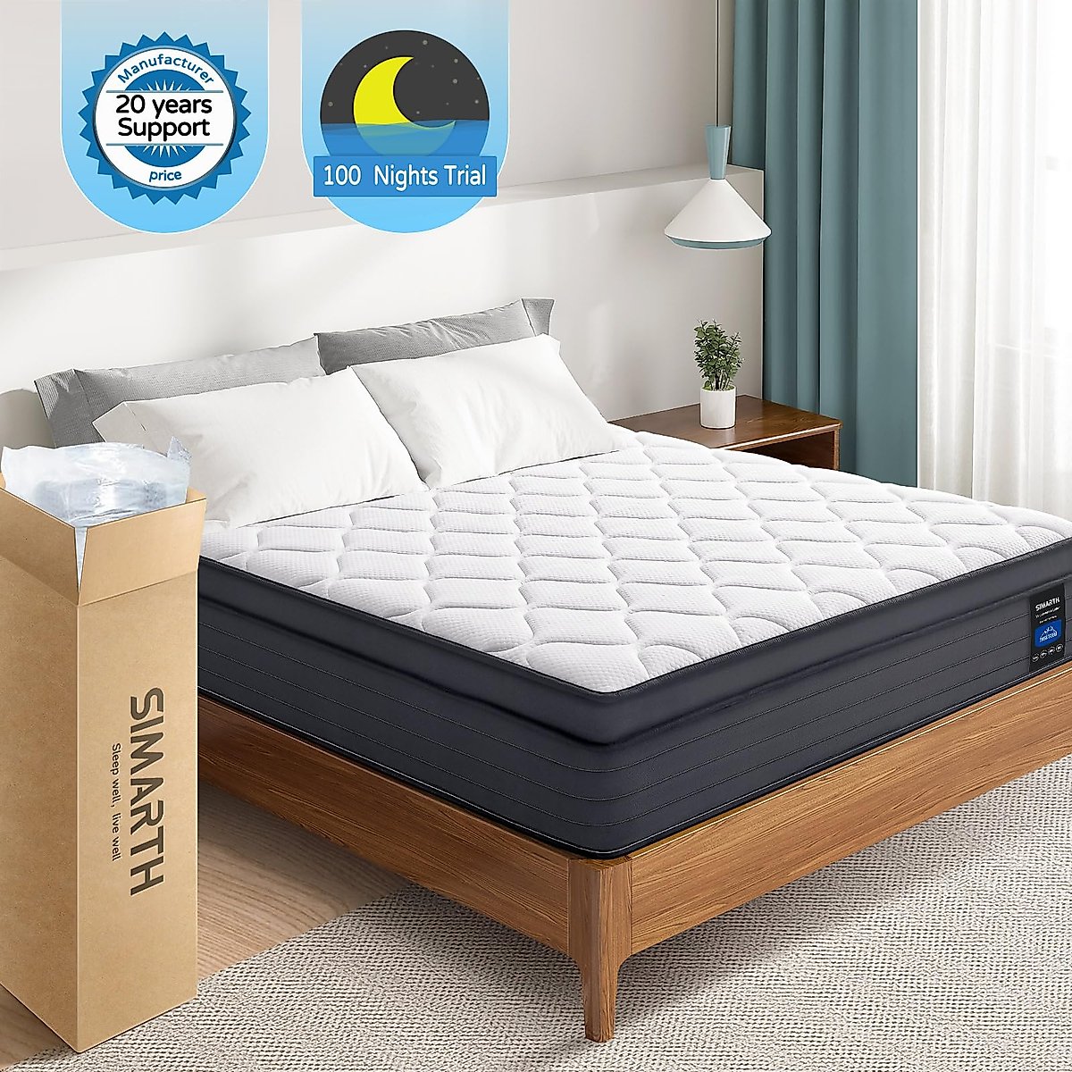 SIMARTH King Size Mattress 14 Inch - Upgrade Strengthen, Memory Foam Hybrid Mattress with Motion Isolation and Pressure Relief, Strong Edge Support, Pocket Spring King Size Mattress in a Box, Medium