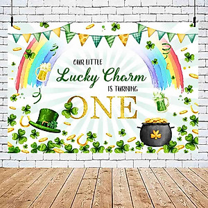 MEHOFOND 7x5ft St. Patrick's Day 1st Birthday Backdrop Lucky Charm Photography Background Green Shamrock Rainbow Gold Coins Beer Decorations for Irish Baby 1st Bday Party Cake Table Banner Photo Props