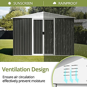 8x6 FT Outdoor Storage Shed, Metal Tool Sheds with Lockable Sliding Door & Air Vent, Garden Shed for Backyard Garden Patio Lawn, Dark Grey
