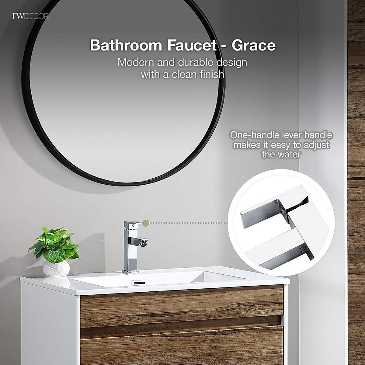 Single Handle Faucet for Bathroom Vanity - Made with Brass - Stain Resistant - Modern and Elegant Single Hole Bathroom Faucet Design - Chrome Finish - Grace Model by Flairwood Decor