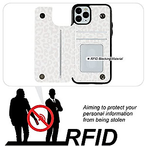 HAOPINSH for iPhone 11 Pro Wallet Case with Card Holder, White Leopard Cheetah Pattern Back Flip Case PU Leather Kickstand Card Slots Case for Women Girls, Double Magnetic Clasp Shockproof Cover 5.8"
