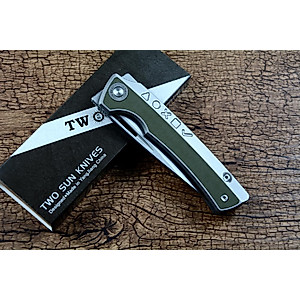 TWO SUN TS471 Folding Knife 14C28N Blade G10 Titanium Handle Hunting Outdoor Ceramic Ball Bearing, green