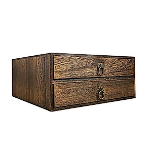LIFKOME Small Wooden Storage Box with Drawers 2- Layer Shallow Type Drawers Wood Desktop Storage Cabinet Small Wooden Box Organizer for Office Supplies, Sewing Kits and Accessories