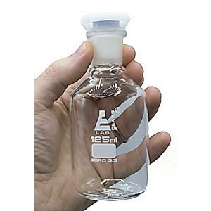 EISCO 125mL (4.2oz) Glass Reagent Bottle with Acid Proof Polypropylene Stopper, Borosilicate 3.3 Glass Labs