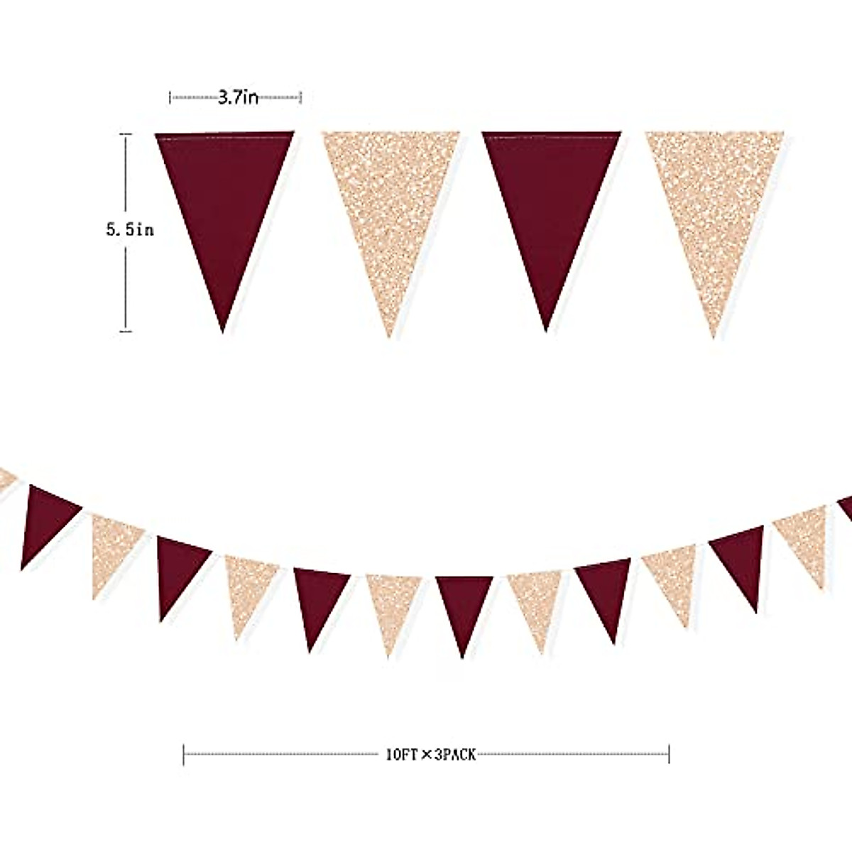 30 Ft Burgundy Party Decorations Champagne Gold Burgundy Triangle Banner Flag Bunting Pennant for Engagement Anniversary Wedding Bridal Baby Shower Birthday Bachelorette Hen Party Decorations supplies