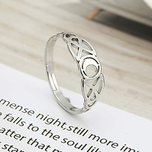 LIKGREAT Celtic Trinity Knot Moon Adjustable Ring Stainless Steel Band for Women (silver tone)