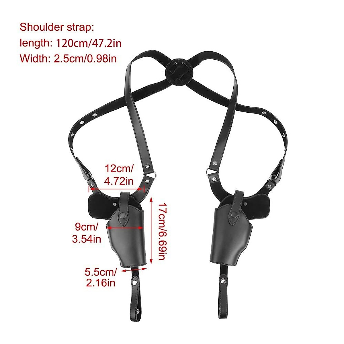 DONGKER Dual Pistol Shoulder Holster,Leather Concealed Carry Dual Gun Holster with Adjustable Strap for Height 67.7"-72.8" Festival Cosplay