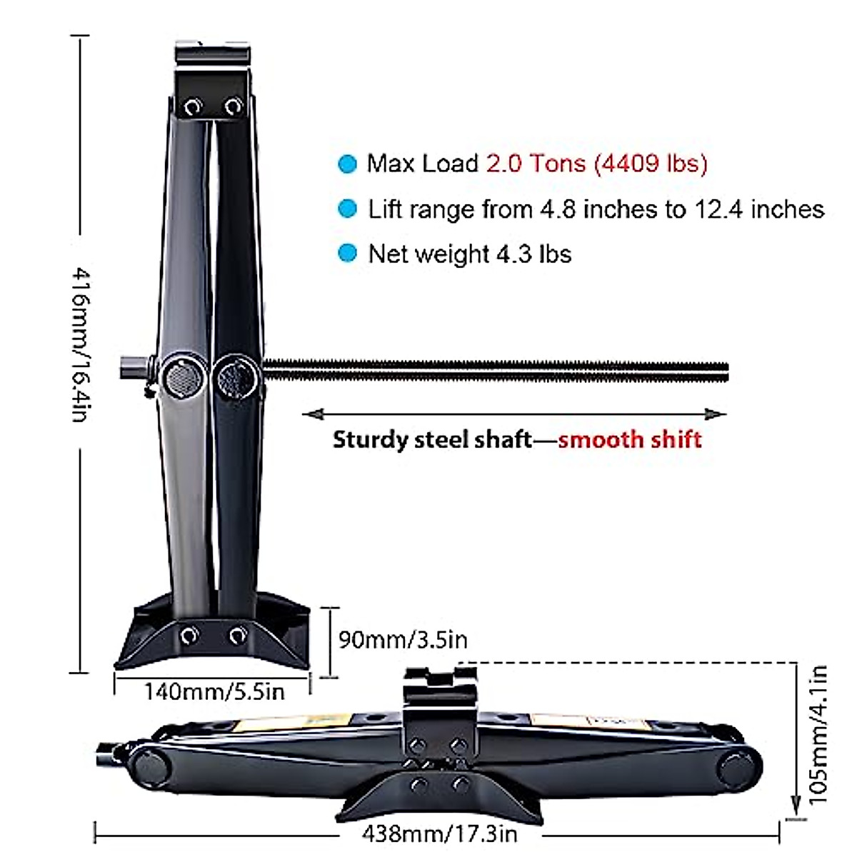 AUTOINS Scissor Jack Set- 2 Ton (4409 lbs) Car Jack Kit Auto - Smart Mechanism with Hand Crank/Wrench/Lug Wrench Thickened Base for Car SUV MPV