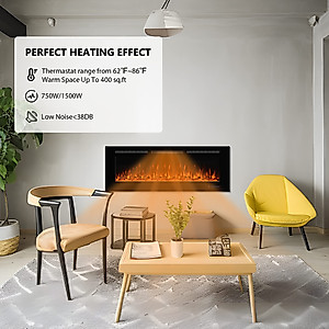 Dreamflame Electric Fireplace 50inches, Wall-Mounted & Recessed Fireplace Inserts, Multicolor Flame w/5 Dimmer, Remote Control Thermostat, Timer, Overheating Protection, Hardwire Connect, 1500W,Black