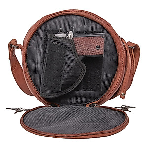 Locking Concealed Carry Mia Leather Crossbody Purse for Handgun with Universal Holster (Cognac)