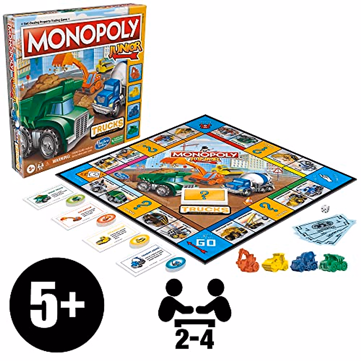 Hasbro Gaming Monopoly Junior Trucks Edition Board Game for Kids Ages 5+, 2-4 Player Kids Games