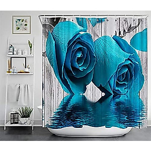 Byitre 4PCS Flower Shower Curtain Set with Non-Slip Rugs, Toilet Lid Cover and Bath Mat, Shower Curtain with 21 Hooks, Bathroom Sets with Shower Curtain and Rugs and Accessories, 71'' x 71'', QY006-9