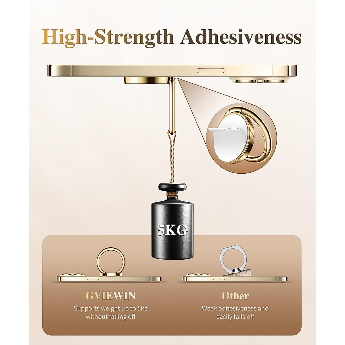 GVIEWIN Marble Cell Phone Ring Holder, Metal Kickstand Grip for Magnetic Car Mount Compatible with iPhone 16 Pro Max/15 Plus/14/13/12 Series & Galaxy S24/S23 Ultra and Other Phones(Drift Sand/Brown)