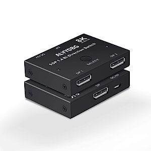 ALYYDBG 8K Display Port Switch, Bidirectional DP 1.4 Switcher Box with One-Click Switching, Supports 2 in 1 Out / 1 in 2 Out; 8K@60Hz, 4K@120Hz, 1080P@240Hz for PC Monitor Laptop
