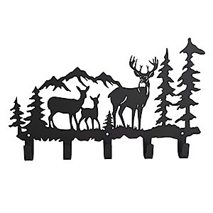 VIVICOMFY Metal Deer Coat Hooks Wall Art Decor-Deer Hangers and Key Holder-Clothes Hat Rack and Backpack Hanger-Animal Theme Hooks Sweet Home Decor for Storage, Living Room, Hallway, Office (Black)