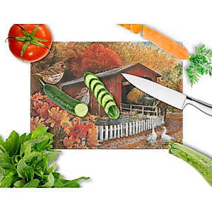 Caroline's Treasures PTW2004LCB Fall Covered Bridge Glass Cutting Board Large Decorative Tempered Glass Kitchen Cutting and Serving Board Large Size Chopping Board
