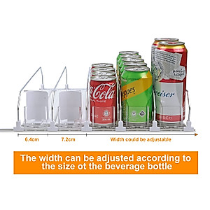 BUDO Soda Can Organizer, Drink Self-Pushing Dispenser for Fridge, Holds 25 Cans Width Adjustable Beer Pop Can Water Bottle Holder (15inch, White)