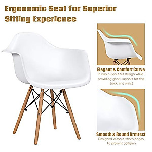Giantex Dining Chairs Set of 4 White, Easily Assemble Modern Mid Century Dining Chairs with Wood Legs, Max Load to 330 Lbs, Plastic Kitchen Chairs with Arm for Dining Room
