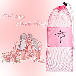 Shappy 4 Pcs Pointe Shoe Bag Pink Dance Mesh Shoe Bags Shoe Storage Ballet Dance Shoes Bag Drawstring Dance Shoe Pouch Bag for Women Girls, Medium Women/Medium Men