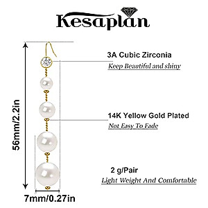 Long Pearl Earrings for Women 14K Gold Plated Pearl Dangle Earrings Hypoallergenic Elegant Gold Pearl Tassel Earring