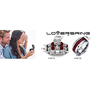 TWO RINGS Wedding Ring Sets His And Hers Promise Ring Couples Bridal Sets Women 925 Sterling Silver Heart Cz Man Tungsten Carbide Wedding Bands
