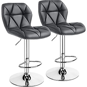 Yaheetech Bar Stools Set of 4, Adjustable PU Leather Swivel Barstools, Modern Counter Stools with Back and Footrest, Counter Height Barstools for Bar, Kitchen, Dining Room, Grey