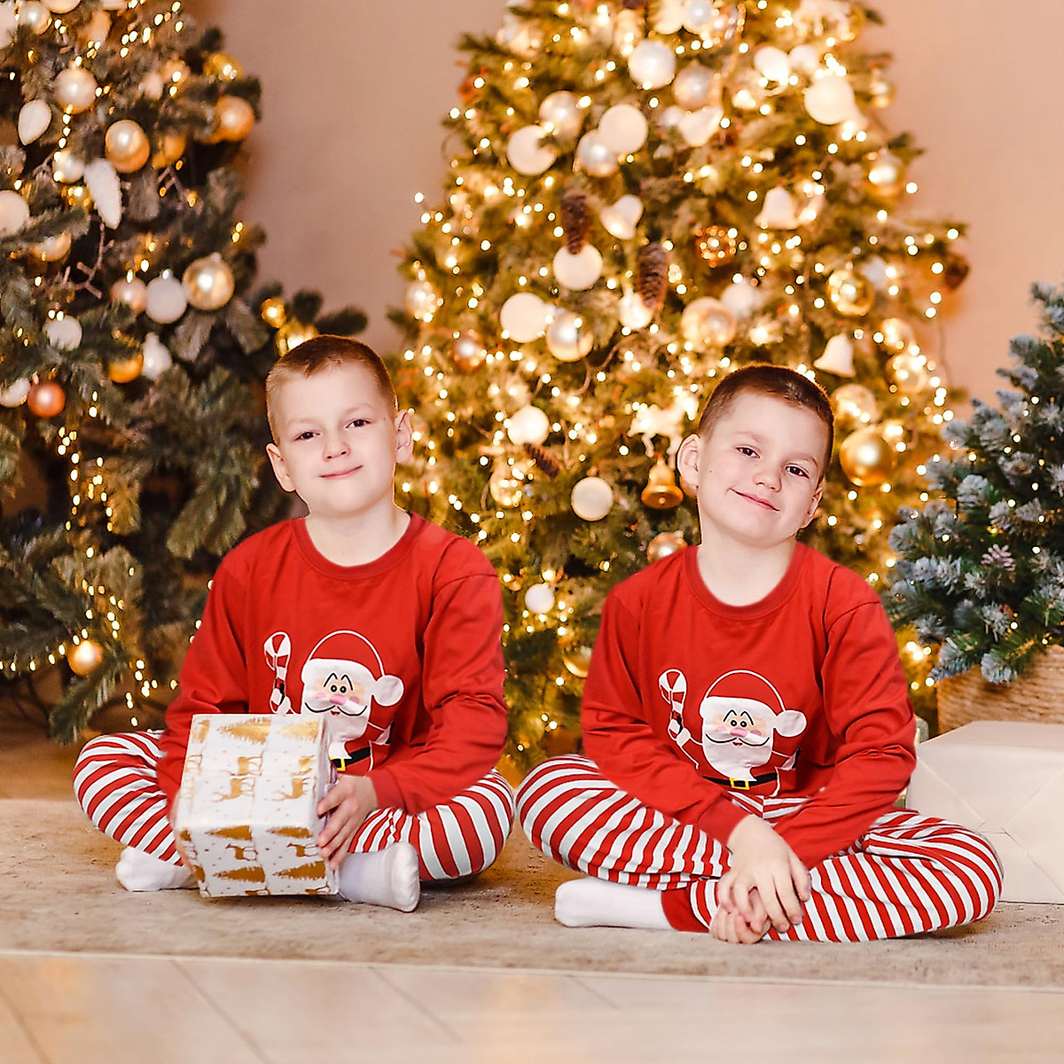 HYCLES Christmas Pajamas for Kids Girls Holiday Long Sleeve Sleepwear Santa Cotton Pajamas Sets for 2-12Y Boys/Toddler Pjs