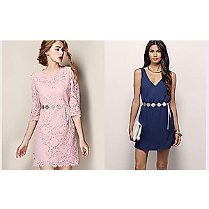 Hollow Circle Decorative Waist Chain Belts Gold Plated Metal Jeans Dress Belts for Women Girl-Silver