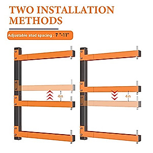 Acools Lumber Storage Rack, Lumber Rack Wall Mount, Heavy Duty Wood Storage Racks with 6-Level System, 720 lb Durable Garage Wood Organizer, Orange Lumber Metal Racks for Indoor and Outdoor(4 PACK)