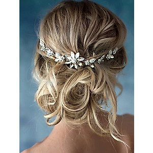 Unsutuo Crystal Bride Wedding Hair Vine Silver Flower Bridal Hair Headpiece Rhinestone Hair Pieces for Women and Girls