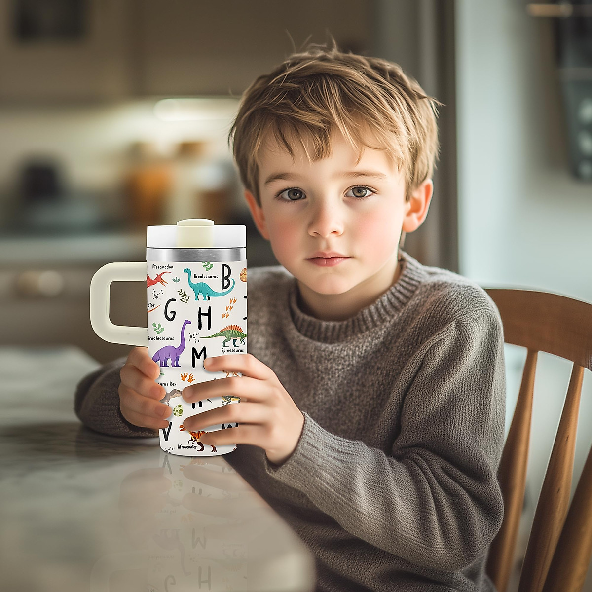 Dinosaur Gift for Kids, Alphabet Dinosaur Tumbler with Handle and Straw for Kids 14 Oz, Insulated Stainless Steel Dino Mugs for Toddlers Boy, Birthday Gifts for Little Boys Son Grandson
