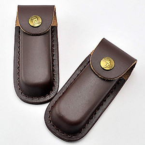 Aibote Hunting Holster Folding Blade Knife Sheath Carrying Leather Holder Sheaths Scabbard Pouch Bag For Swiss Army Knife Tactical Foldable Knives Brown