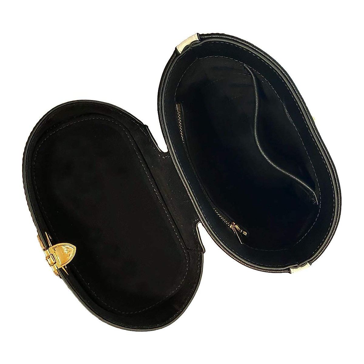 UScarmen Women's Calfskin Leather Top Handle Binocular Box Bag Black Brown (Black)