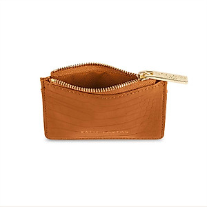 KATIE LOXTON Faux Crocodile Print Womens Medium Vegan Leather Zippered Card Holder Wallet Cognac