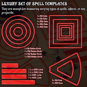 Area of Effect Spell Templates Set of 15 (Included Cube, Cone, Circle, and Line) Acrylic AOE Damage Marker Tabtop RPG Gaming Accessories for Dungeons and Dragons, Pathfinder, D&D