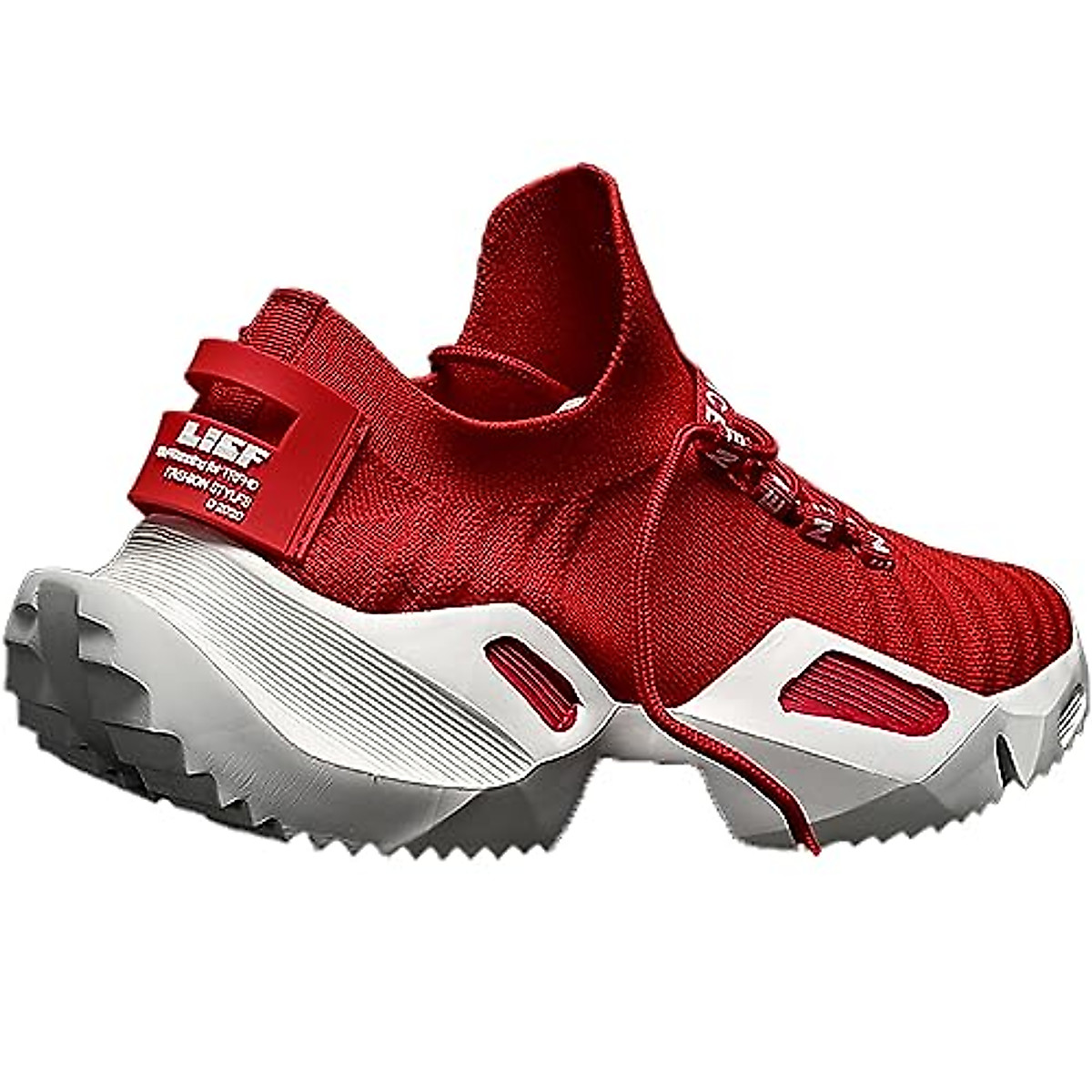 Men's Knit Lace Up Casual Sneakers Running Shoes,Fashion Breathable Mesh Slip On Platform Non-Slip Athletic Walking Shoes Outdoors Gym Training Shoes (Red,11.5)