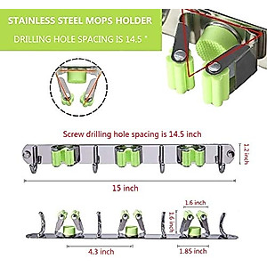 Fine Most Mop and Broom Holder Wall Mounted Storage Organizer Broom Holder Stainless Steel Mop Holder Utility Tool Organizers with 3 Position 4 Hooks for Laundry Room Garden Garage Closet Kitchen