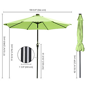 Yescom 9ft 32 Solar Powered LED Light Outdoor Patio Umbrella with 8 Rib Crank Tilt for Table Market Beach Yard Cafe Deck