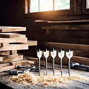 BlueNatHxRPR 5 PCS 1" to 1-1/2" Wood Spade Drill Bit Set Wood Paddle Flat Bits