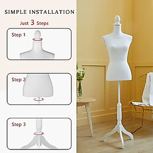 Encomle Dress Form Female Mannequin Torso, Height Adjustable Mannequin Body with Stand for Sewing, Display, White