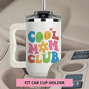 Vivulla68 Mother’s Day Gift for Mom – Cool Mom Club Tumbler 40oz with Straw & Brush, Cute Mama Cup, Funny Insulated Iced Coffee Mug, Travel Water Bottle, Reusable Birthday or Christmas Gift