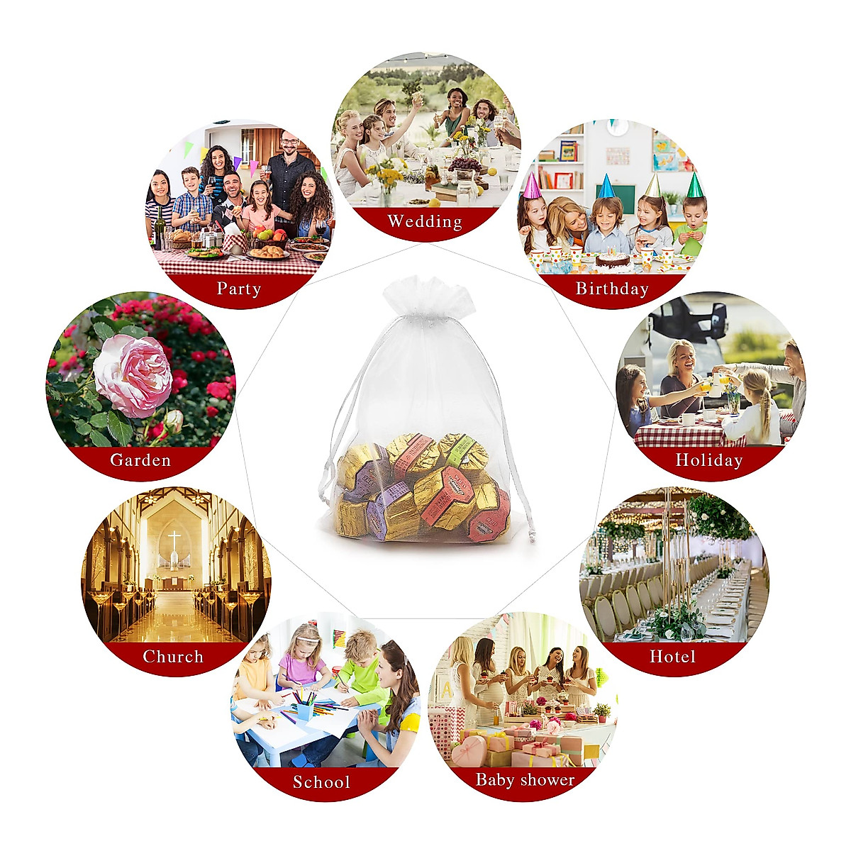 Jexila 100PCS Sheer Organza Bags 5''X7'' White Mesh Drawstring Bags Small Jewelry Bag for Wedding Party Favor Pouch Gift Bags