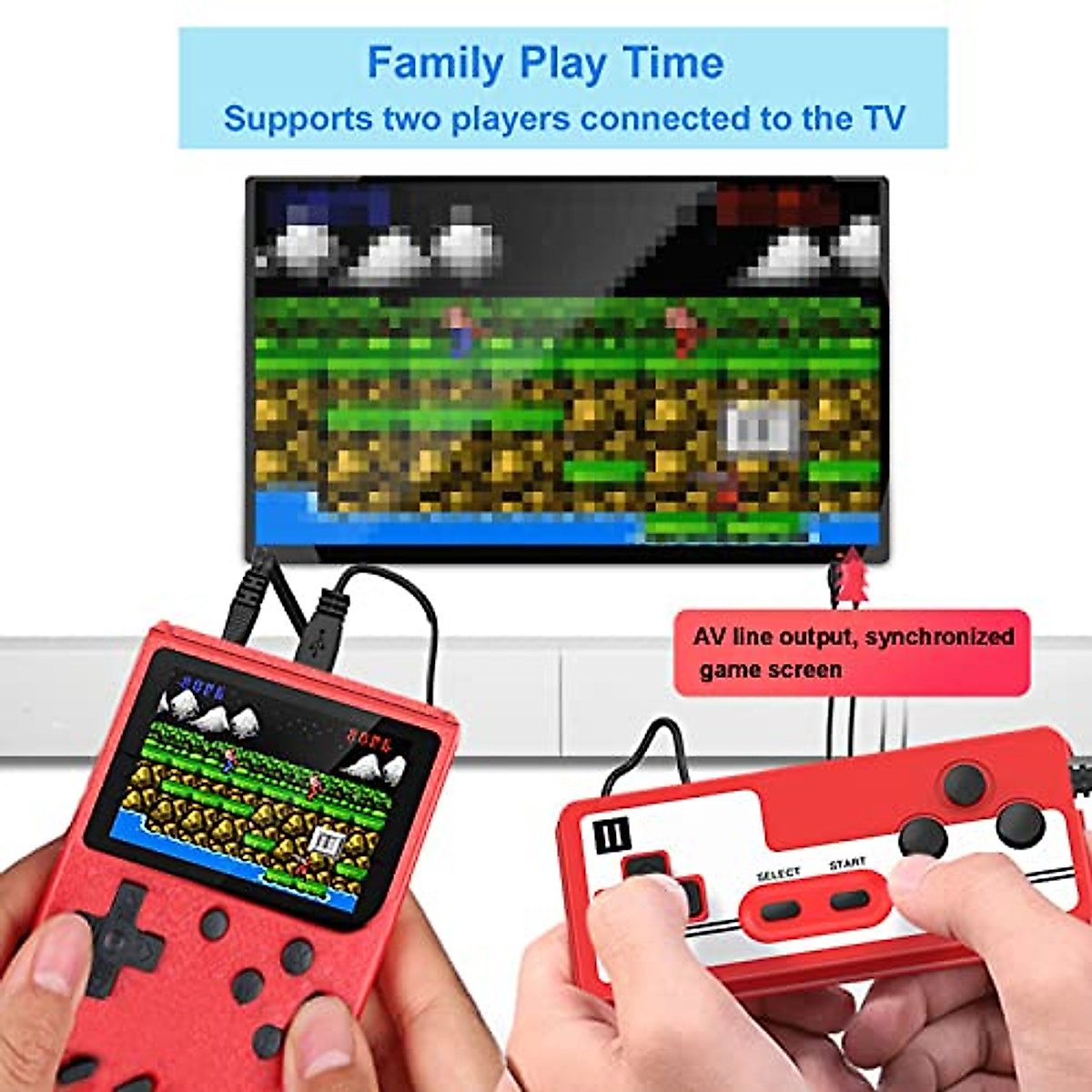 Handheld Game Console with 400 FC Games-Retro Game Console- Portable Video Game Console, Support for Connecting TV & Two Players, 1020mAh Rechargeable Battery. (RED)