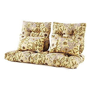 ARTPLAN Outdoor Cushions for Settee,Wicker Loveseat Cushions with Tie,Tufted Patio Cushions 2 U-Shaped Set of 5 Piece,L44xW19，Floral,Beige